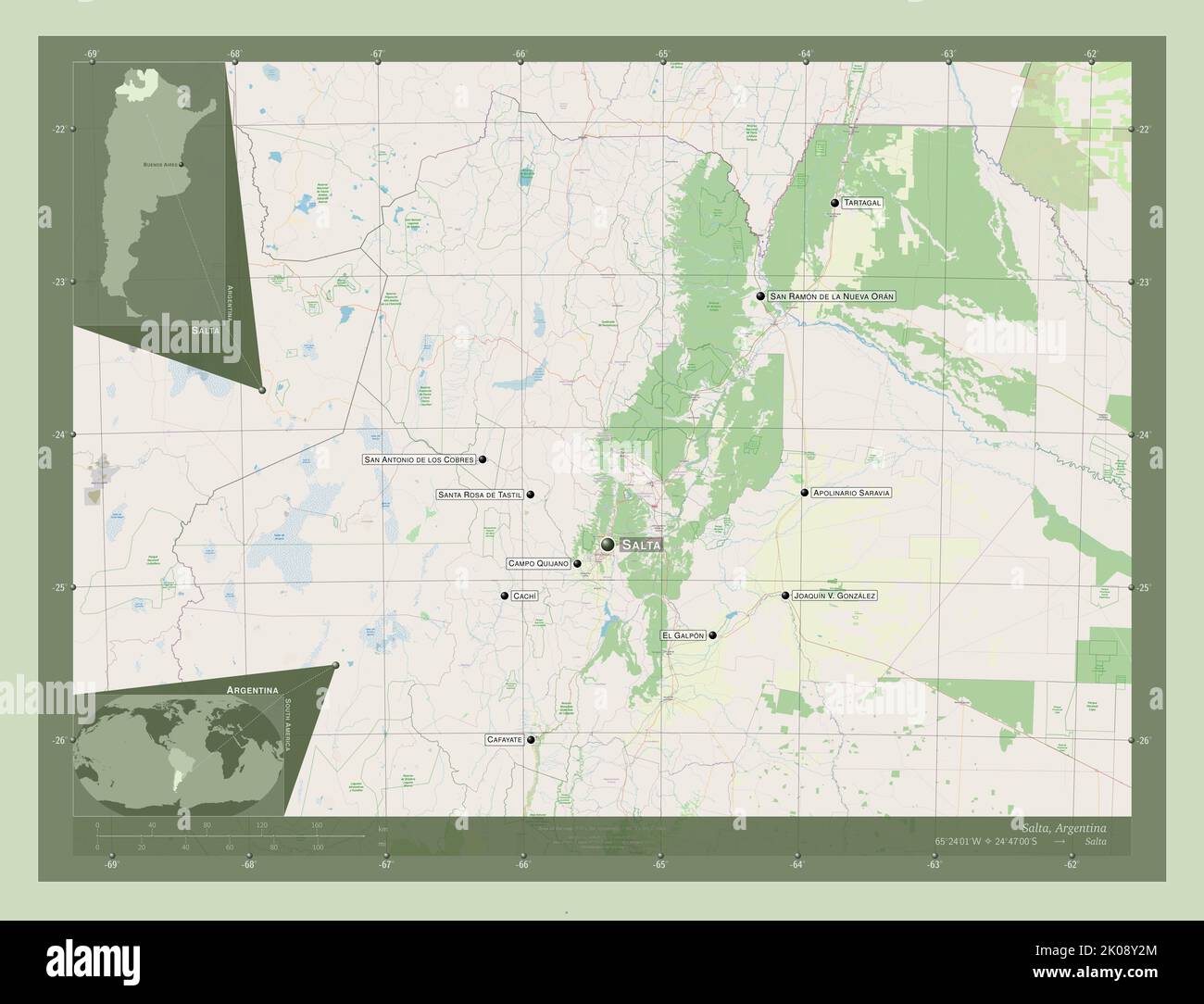 Salta, province of Argentina. Open Street Map. Locations and names of ...