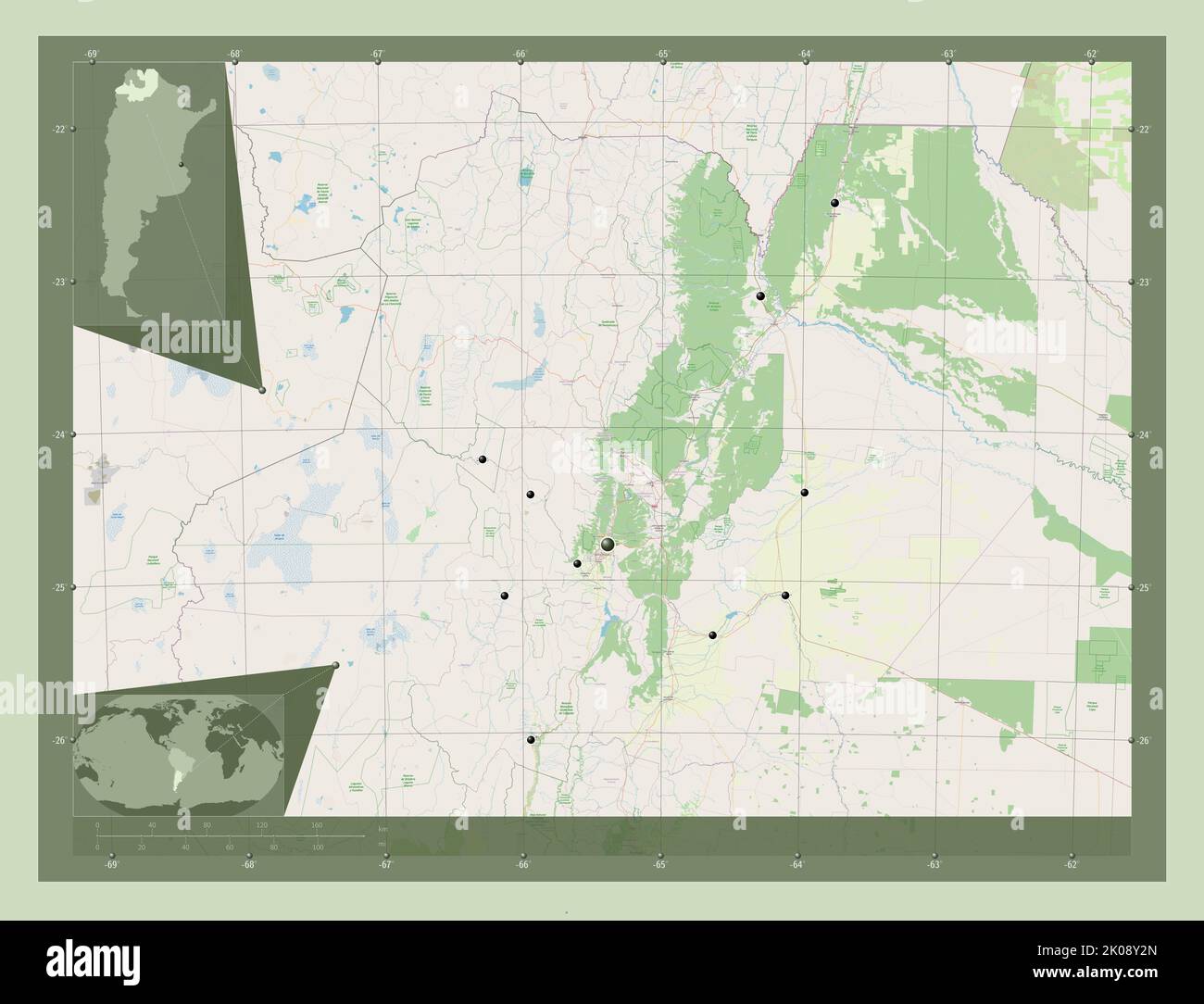 Salta, province of Argentina. Open Street Map. Locations of major ...