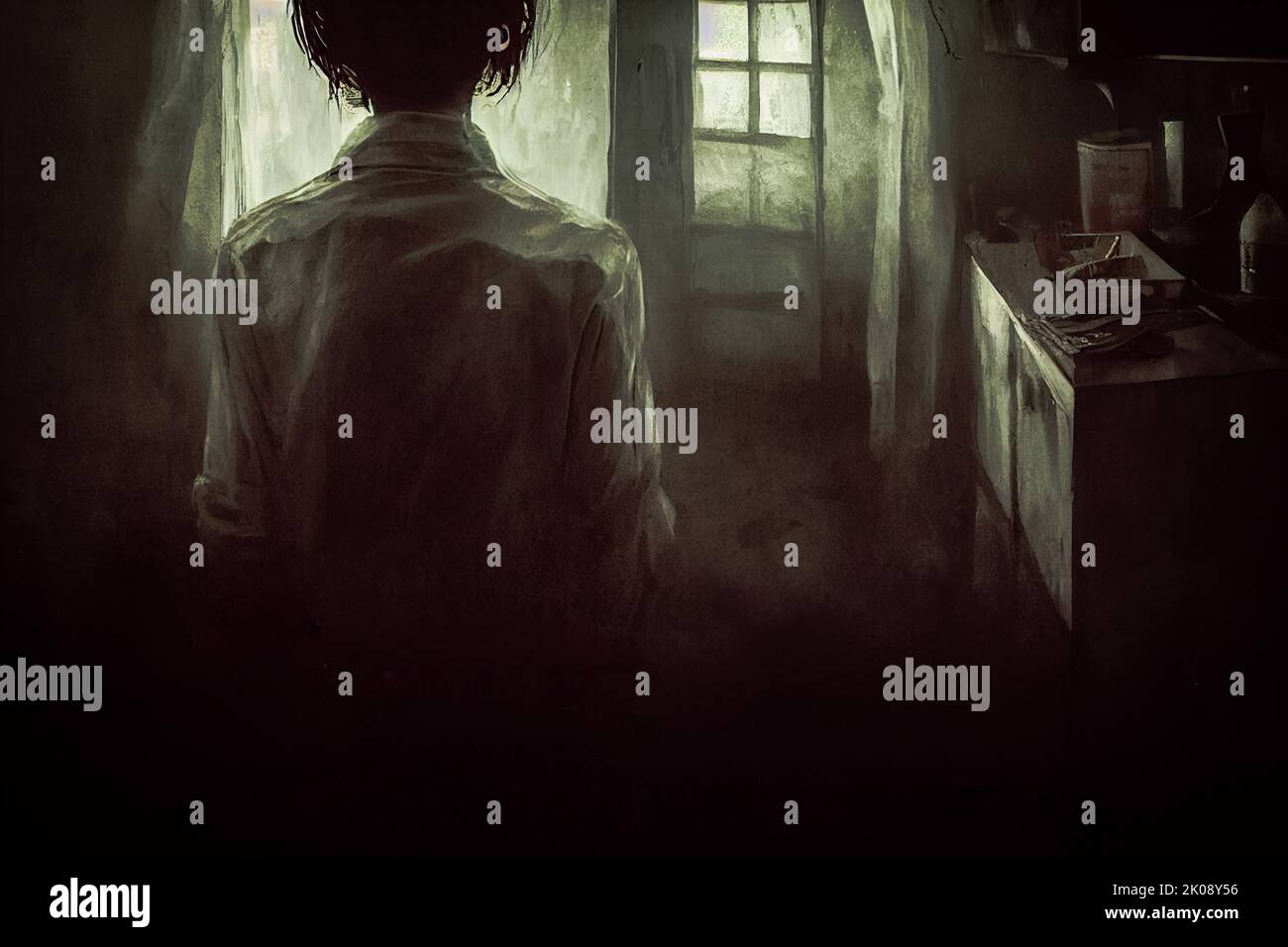 Spooky ghost window house illustration hi-res stock photography and ...