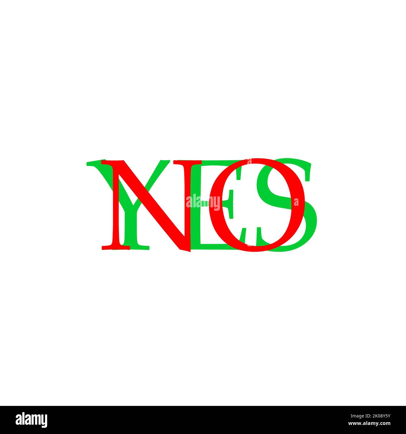 The words yes no are superimposed on one another. Yes No colored text ...