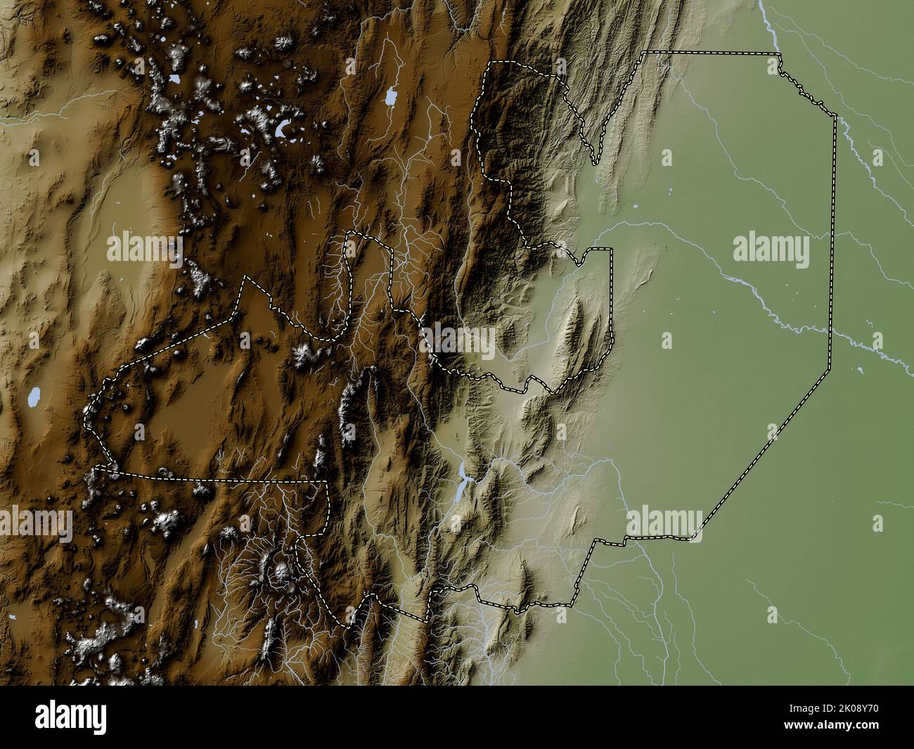 Salta, province of Argentina. Elevation map colored in wiki style with ...