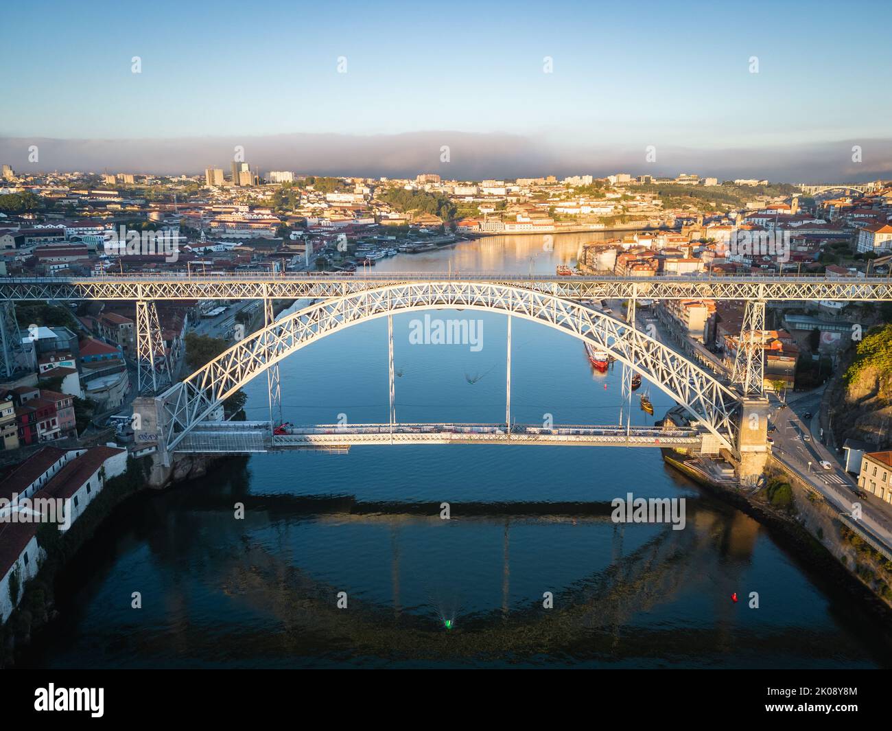 Aerial photography of Porto, Ribeira and Douro River at sunrise Stock ...