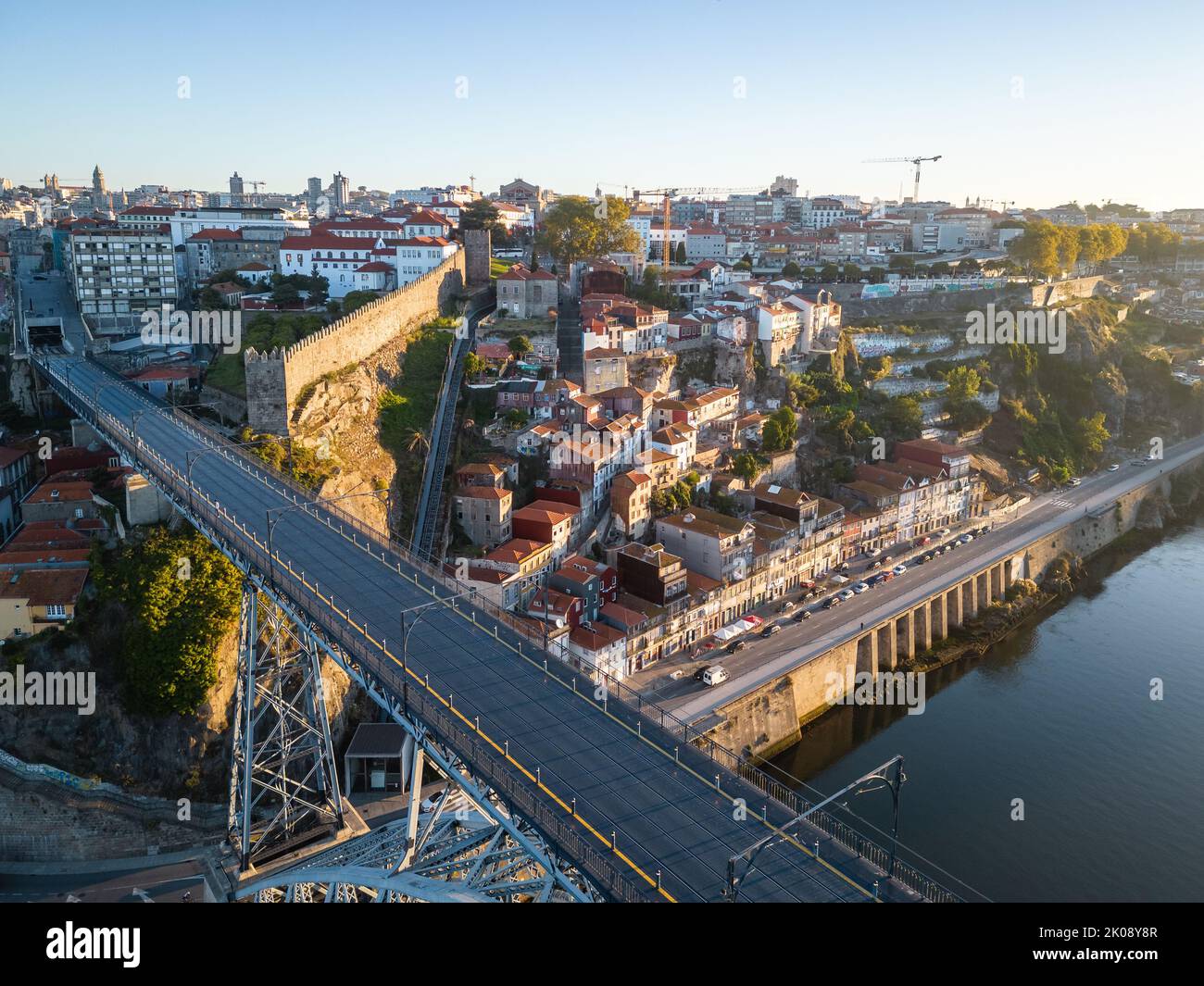 Aerial photography of Porto, Ribeira and Douro River at sunrise Stock ...