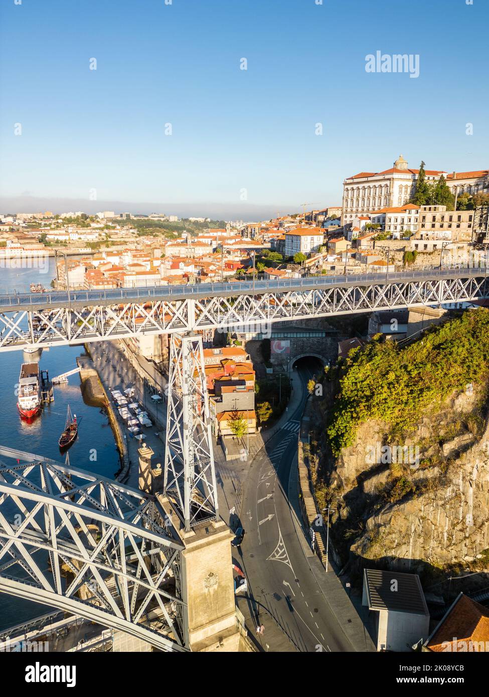 Aerial photography of Porto, Ribeira and Douro River at sunrise Stock ...