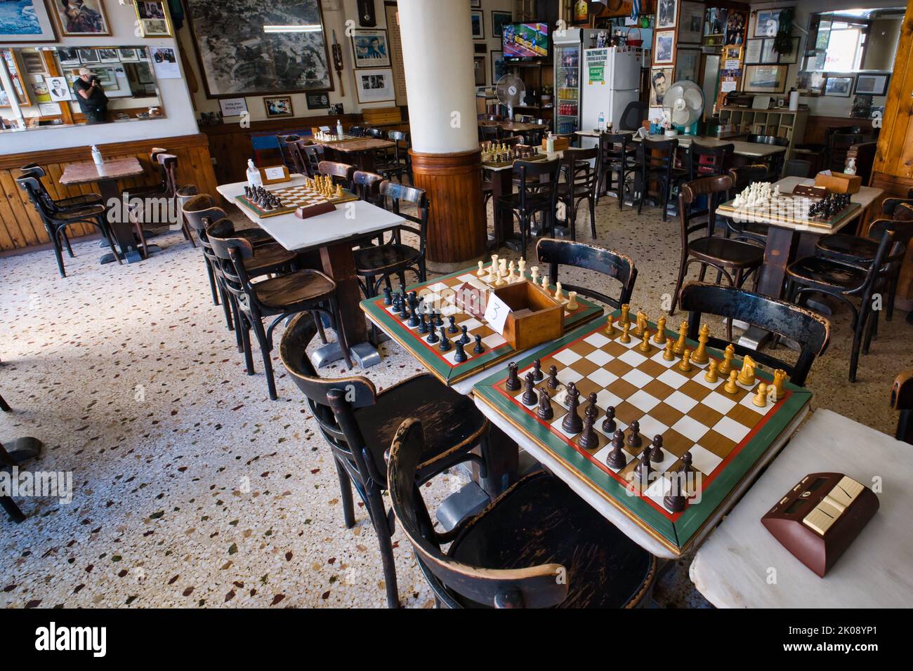 Interiors of the chess lover kafeneio Panellinion in Athens Stock Photo ...