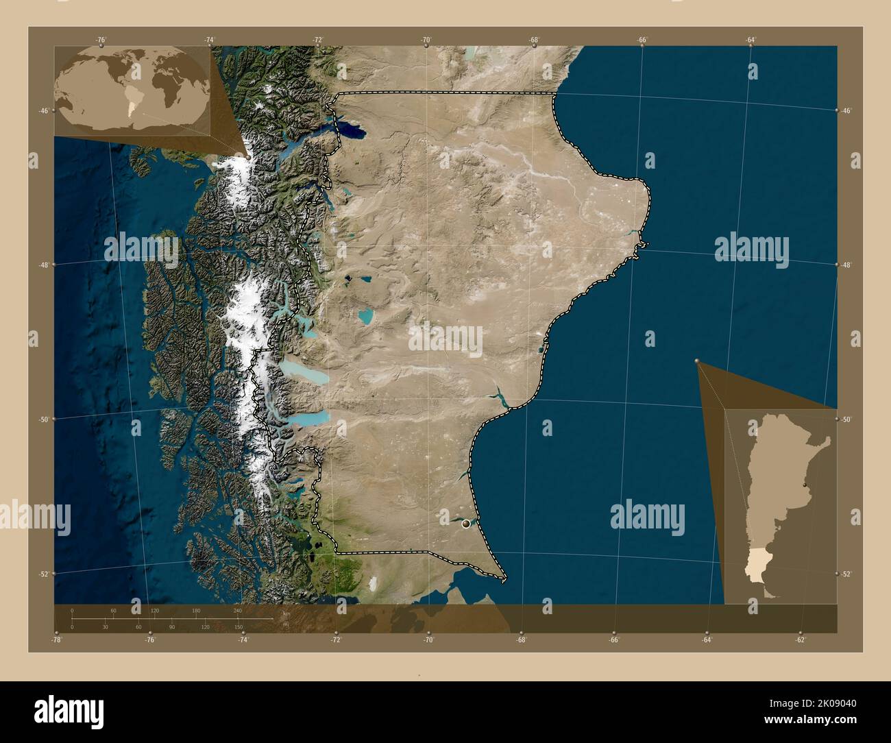 Santa Cruz, province of Argentina. Low resolution satellite map. Corner ...