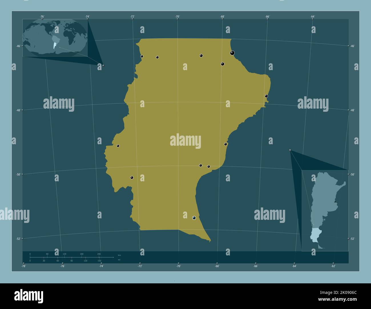 Santa Cruz, province of Argentina. Solid color shape. Locations of ...