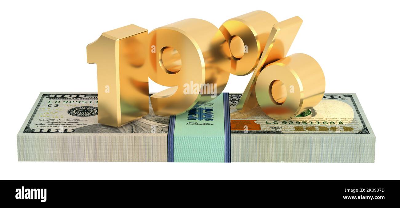 The Number 19% on top of 100 Dollar bills Stock Photo - Alamy