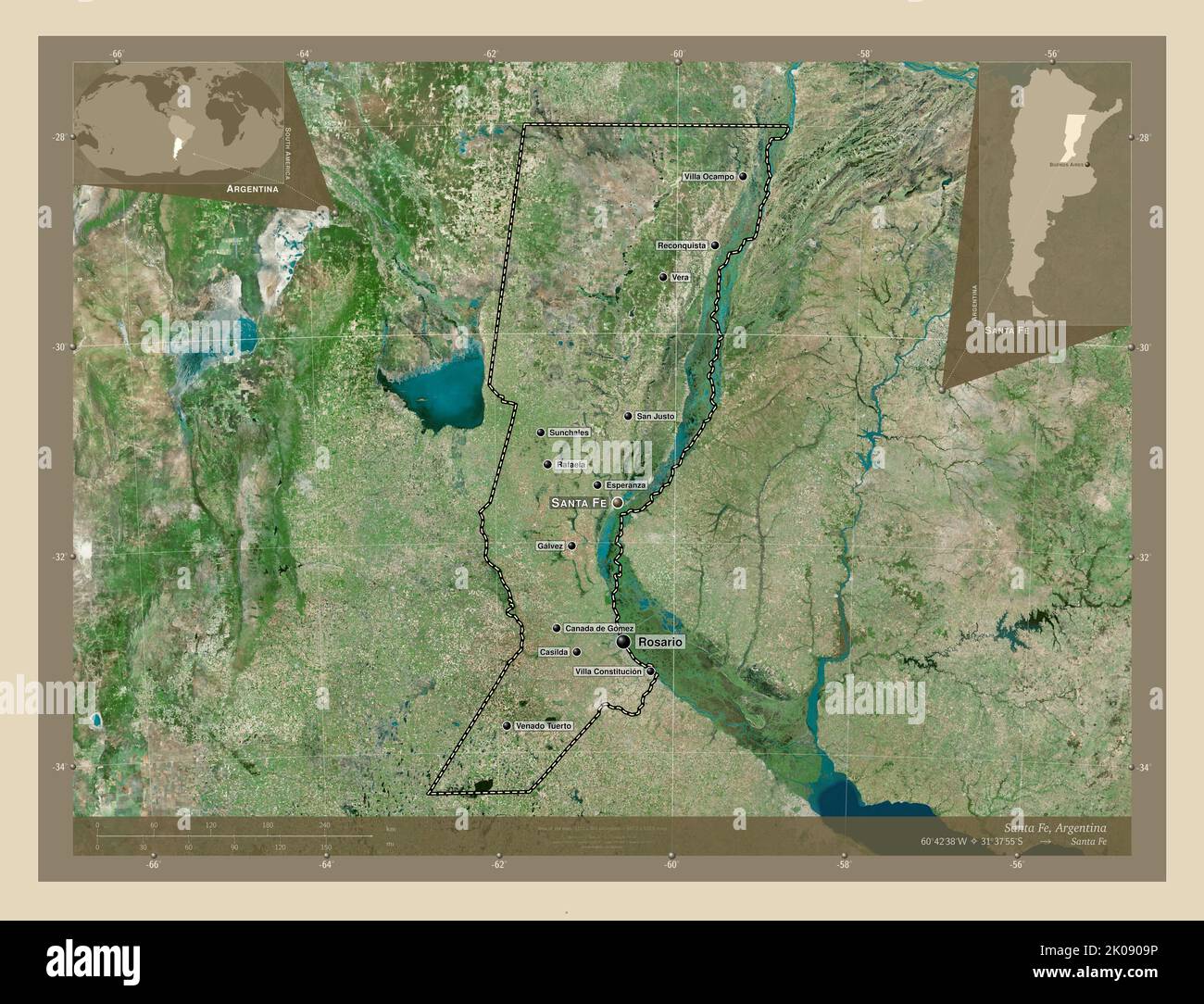 Santa Fe, province of Argentina. High resolution satellite map ...