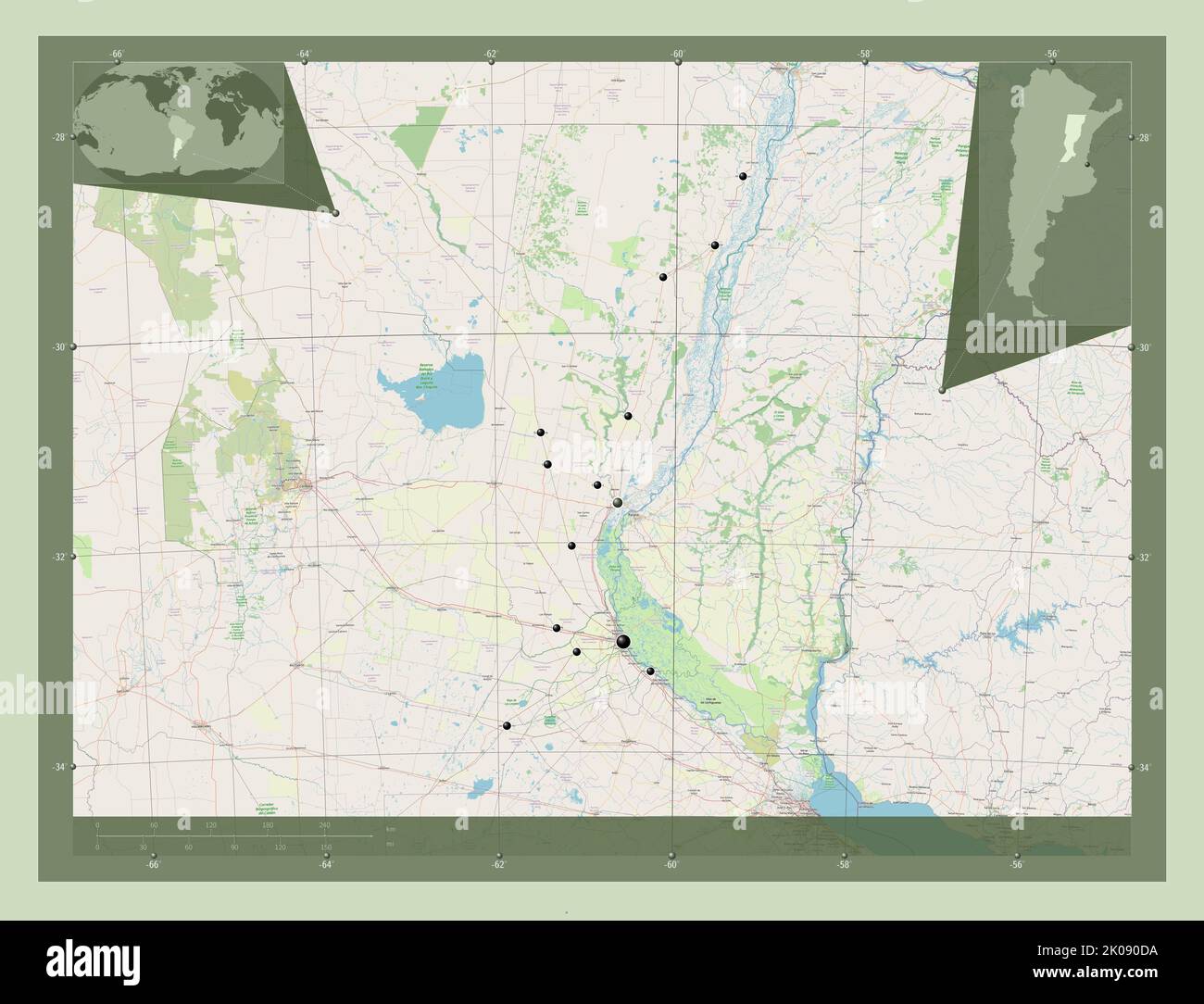Santa Fe, province of Argentina. Open Street Map. Locations of major ...