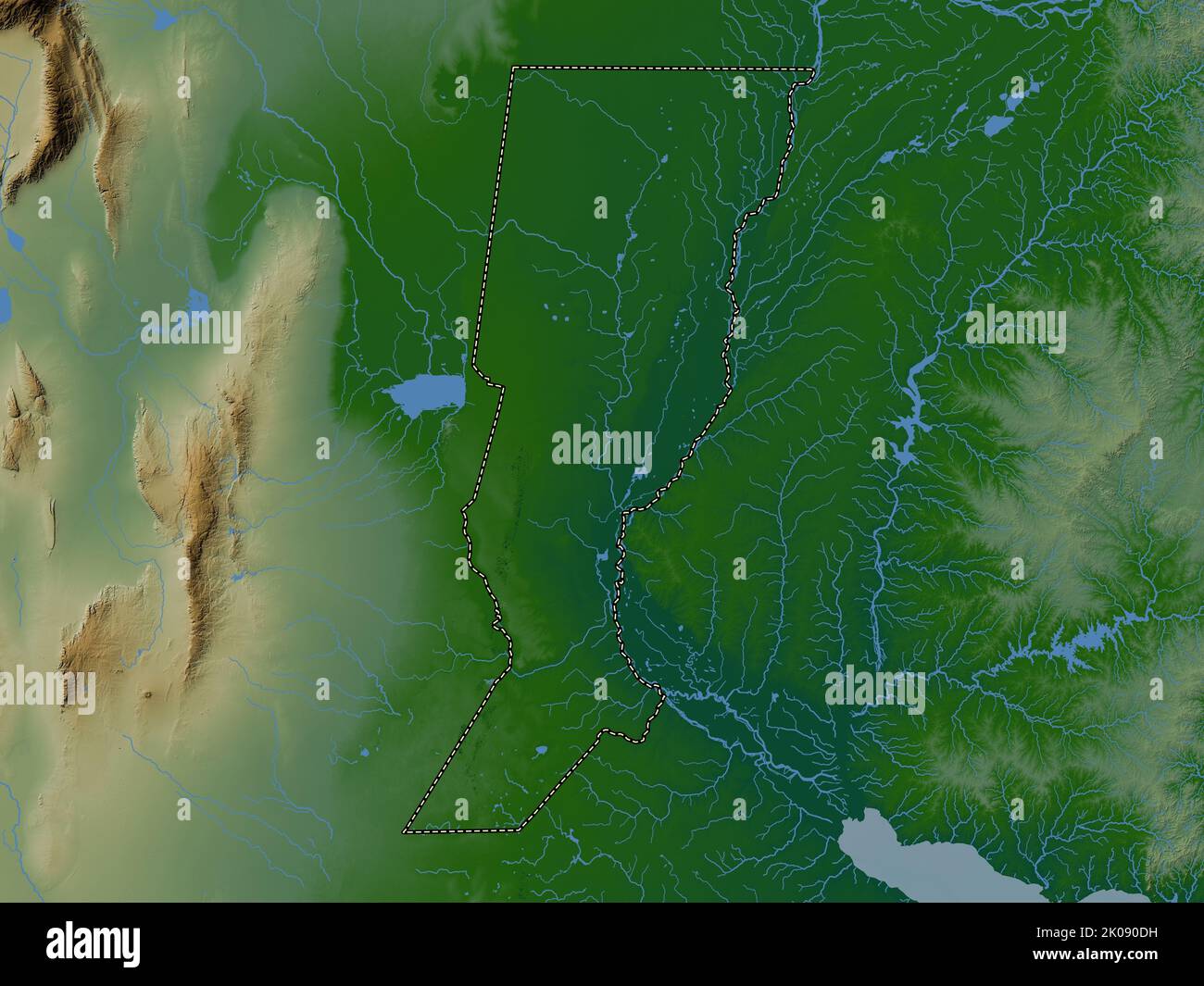 Santa Fe, province of Argentina. Colored elevation map with lakes and ...