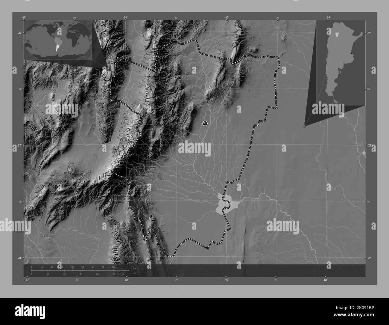 Tucuman, province of Argentina. Bilevel elevation map with lakes and ...