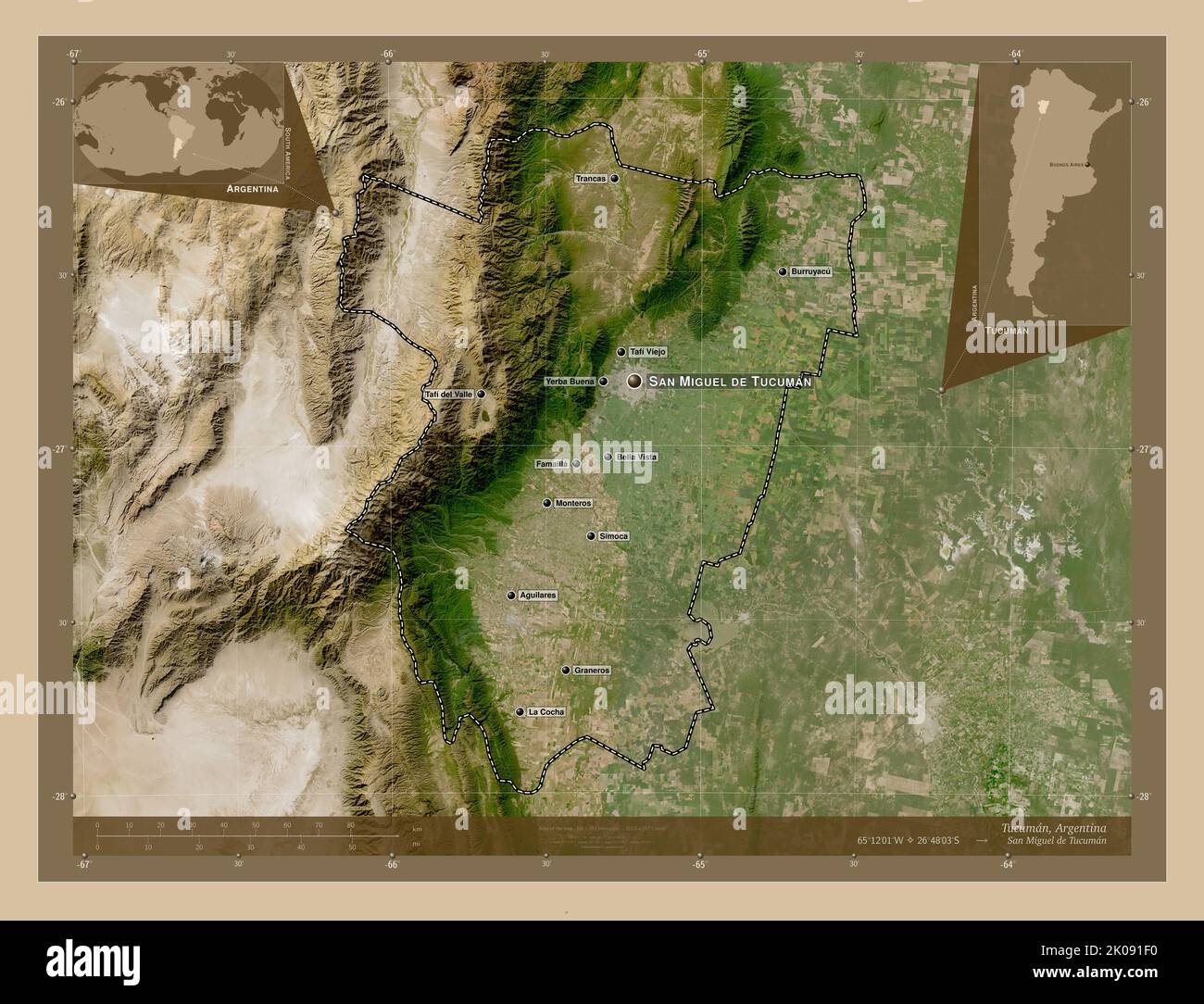 Tucuman, province of Argentina. Low resolution satellite map. Locations ...