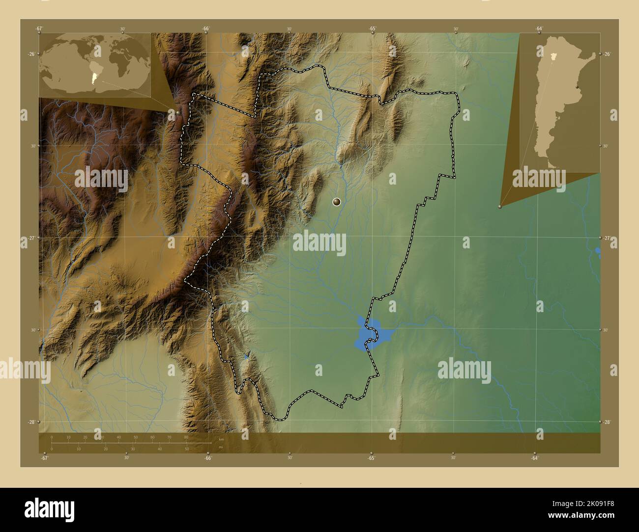 Tucuman, province of Argentina. Colored elevation map with lakes and ...