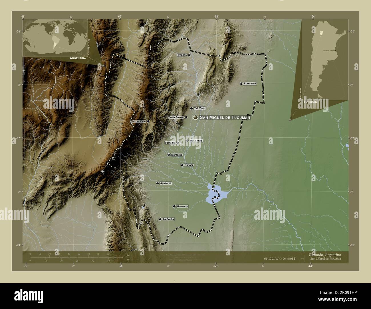 Tucuman, province of Argentina. Elevation map colored in wiki style ...