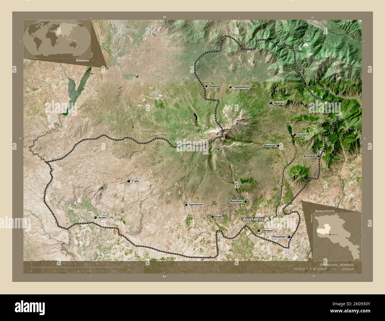 Aragatsotn, province of Armenia. High resolution satellite map ...