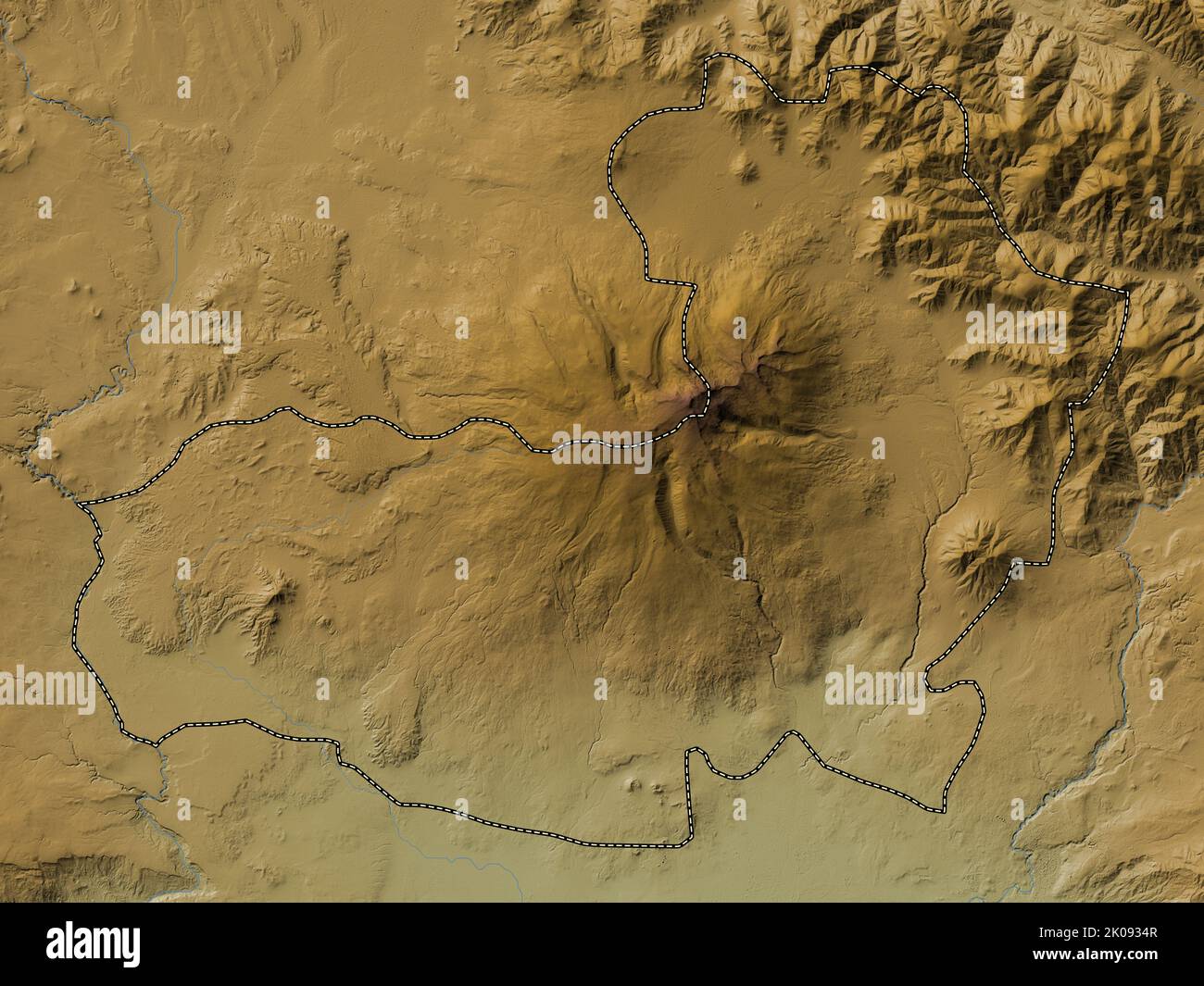 Aragatsotn, province of Armenia. Colored elevation map with lakes and ...