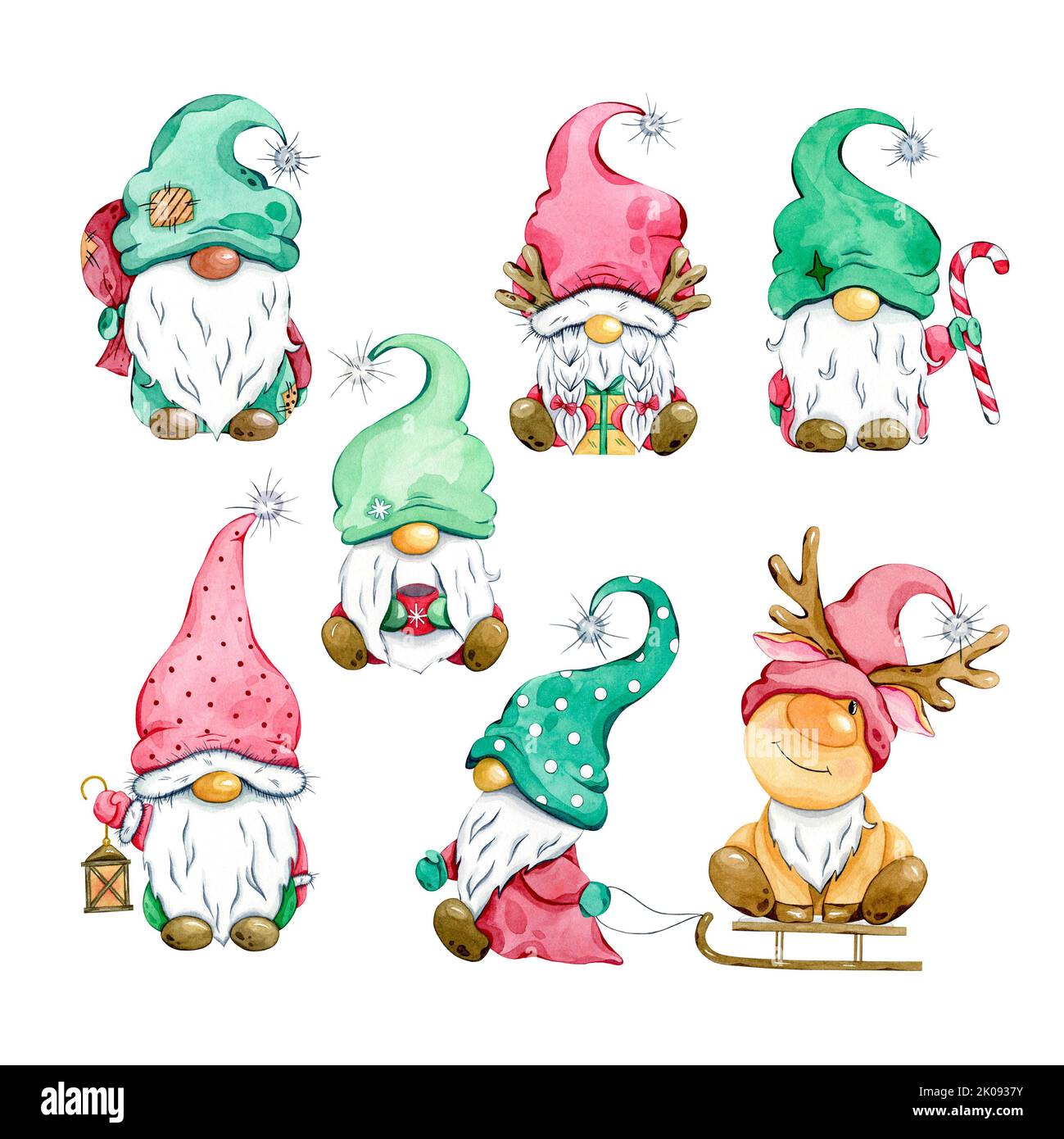 Watercolor christmas gnomes, nordic christmas motive isolated on white ...