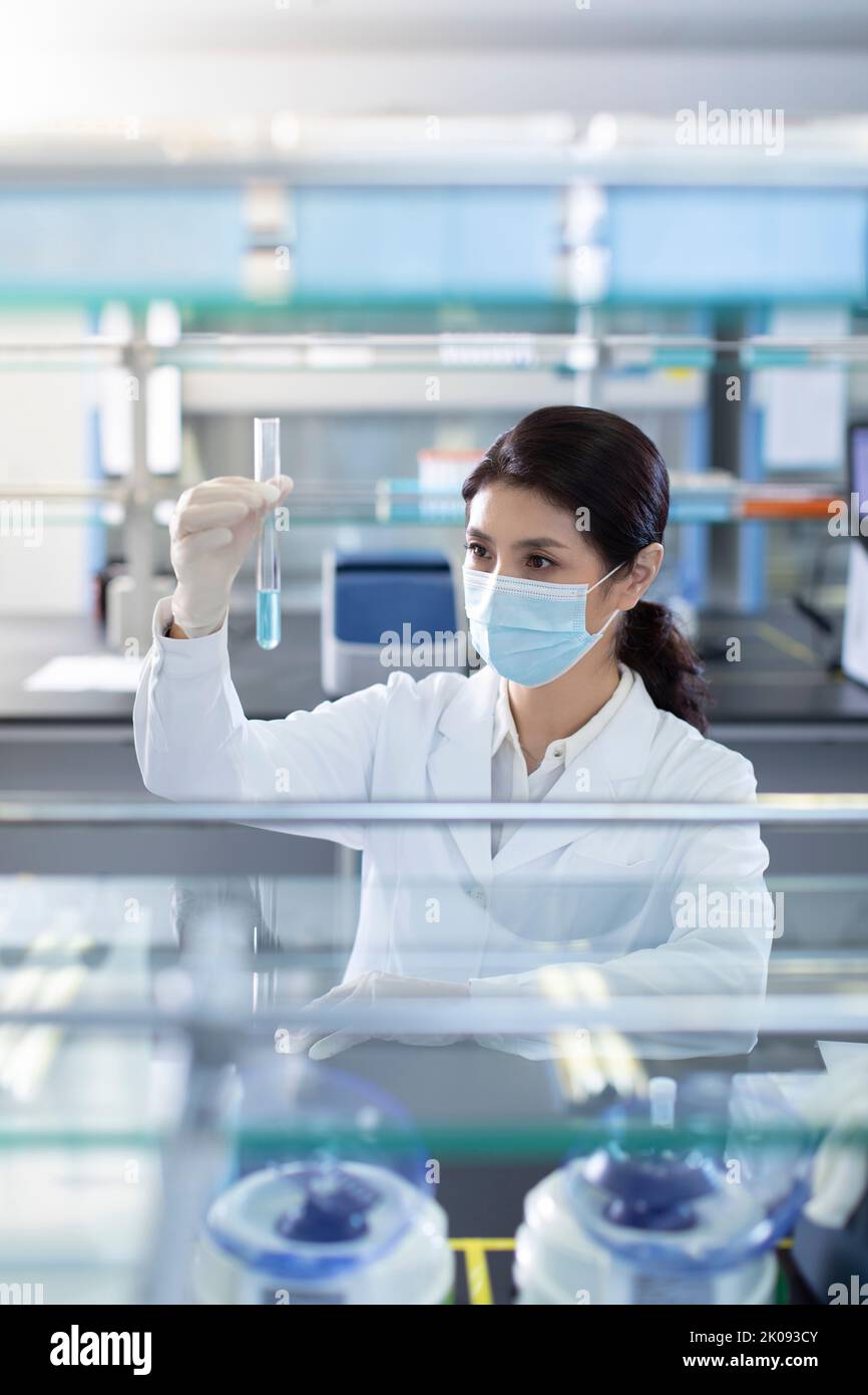 Chinese scientist examining medical sample in laboratory Stock Photo ...