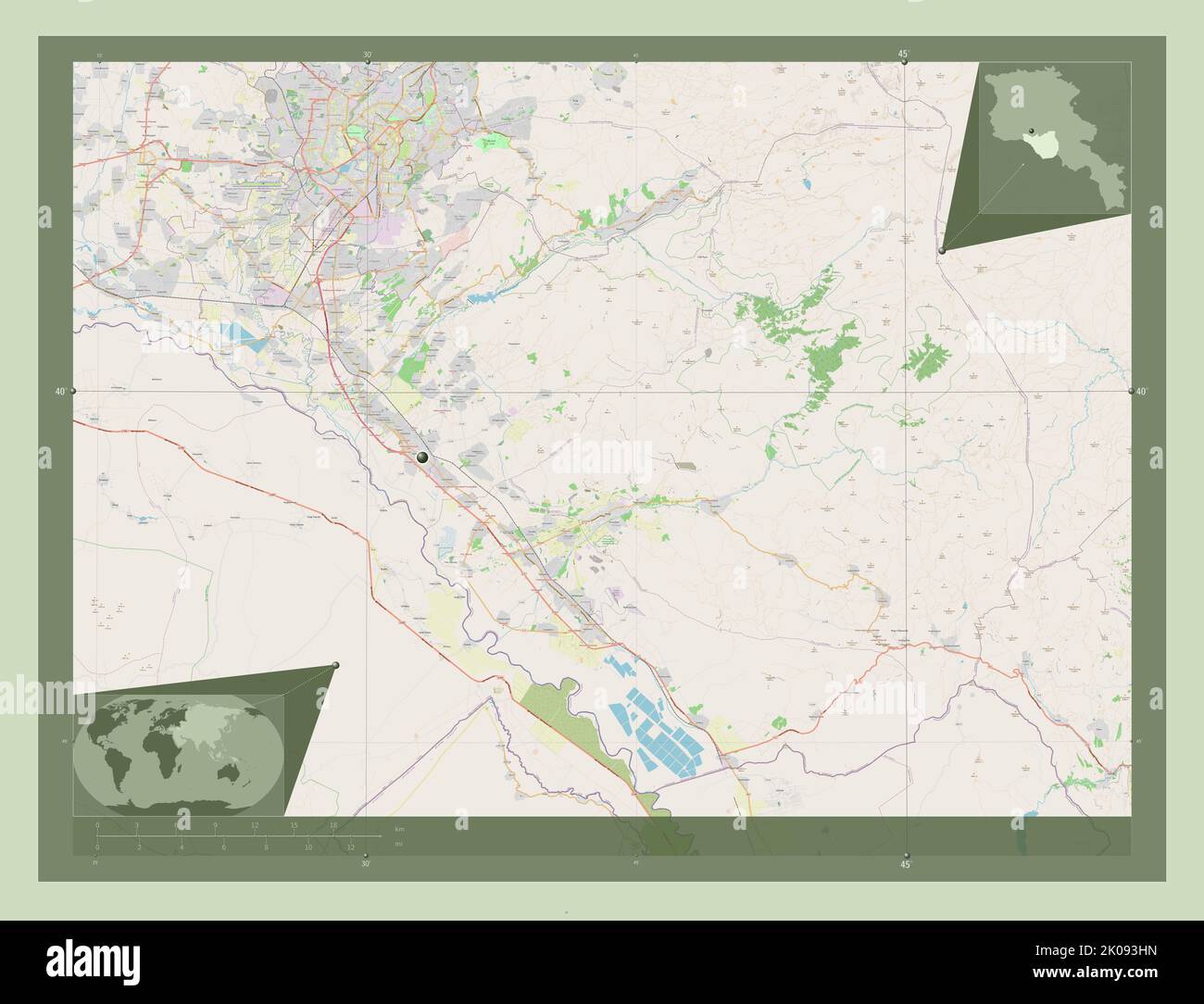 Ararat, province of Armenia. Open Street Map. Corner auxiliary location ...
