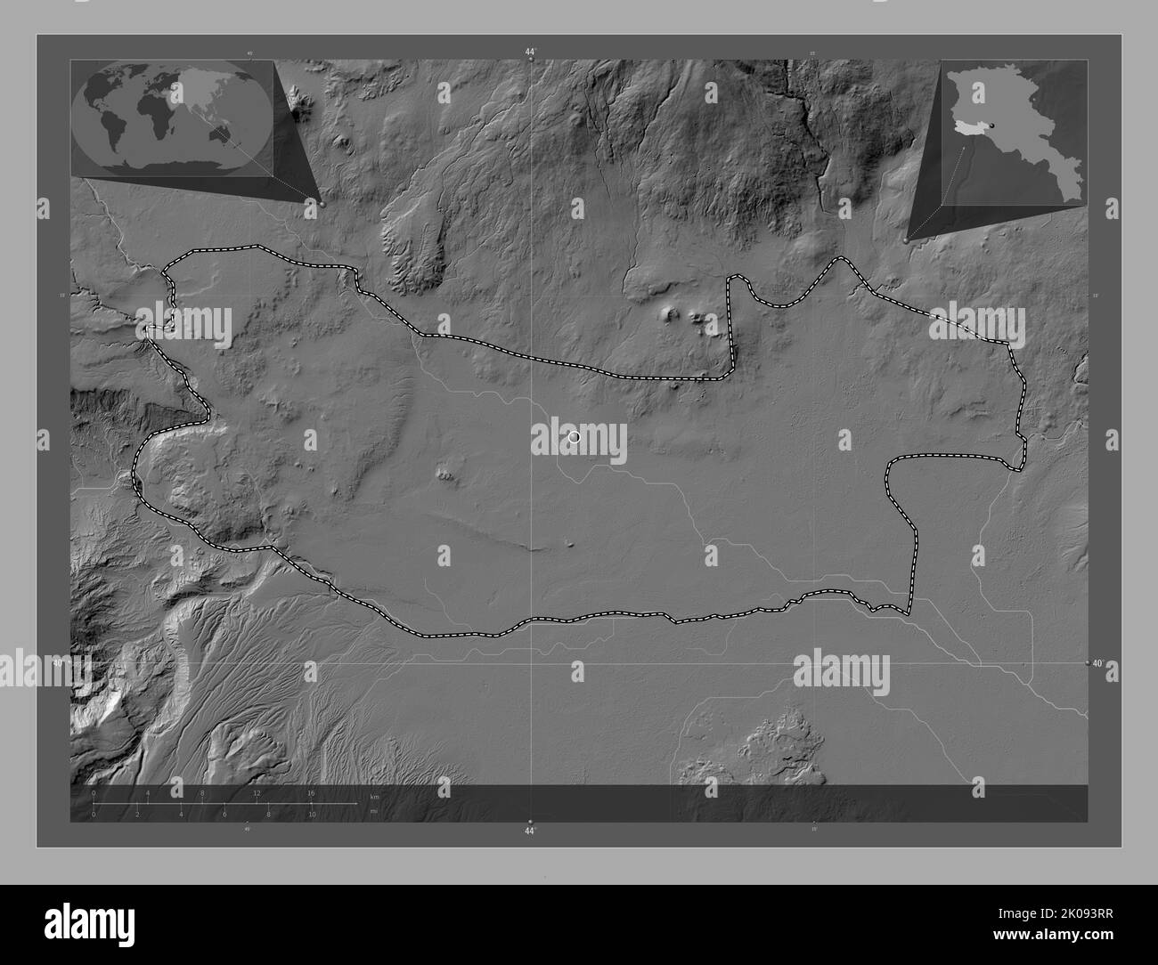 Armavir, province of Armenia. Bilevel elevation map with lakes and ...