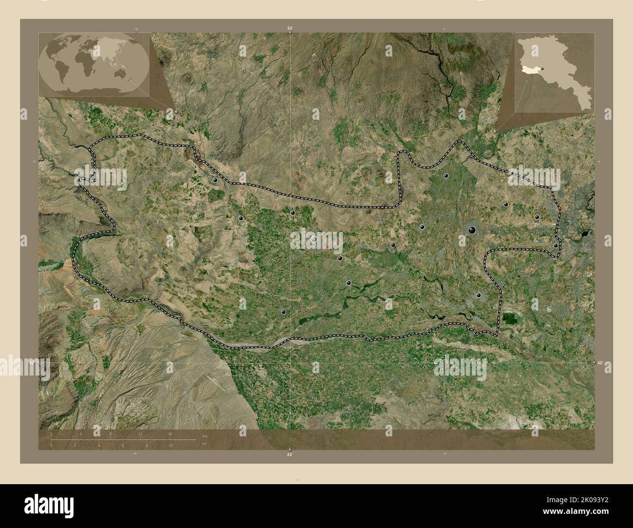 Armavir, province of Armenia. High resolution satellite map. Locations ...