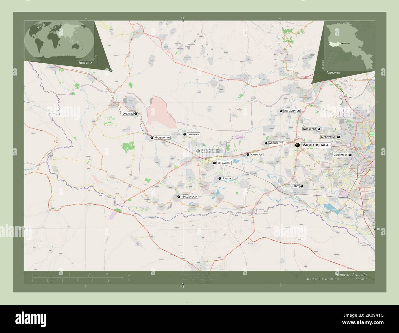 Armavir, province of Armenia. Open Street Map. Locations and names of ...