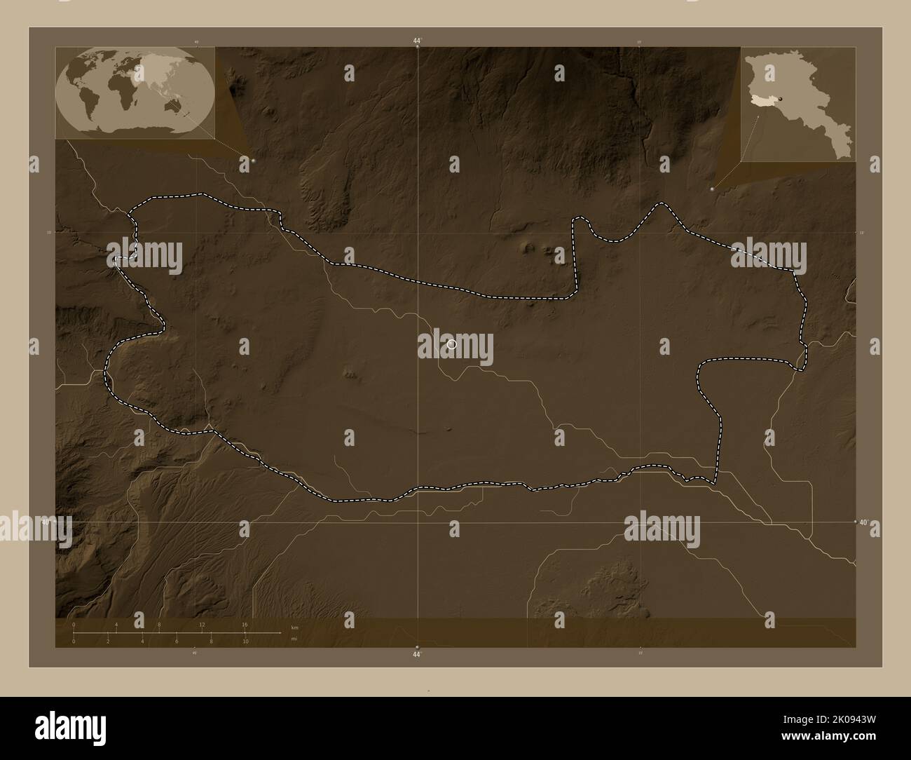 Armavir, province of Armenia. Elevation map colored in sepia tones with ...