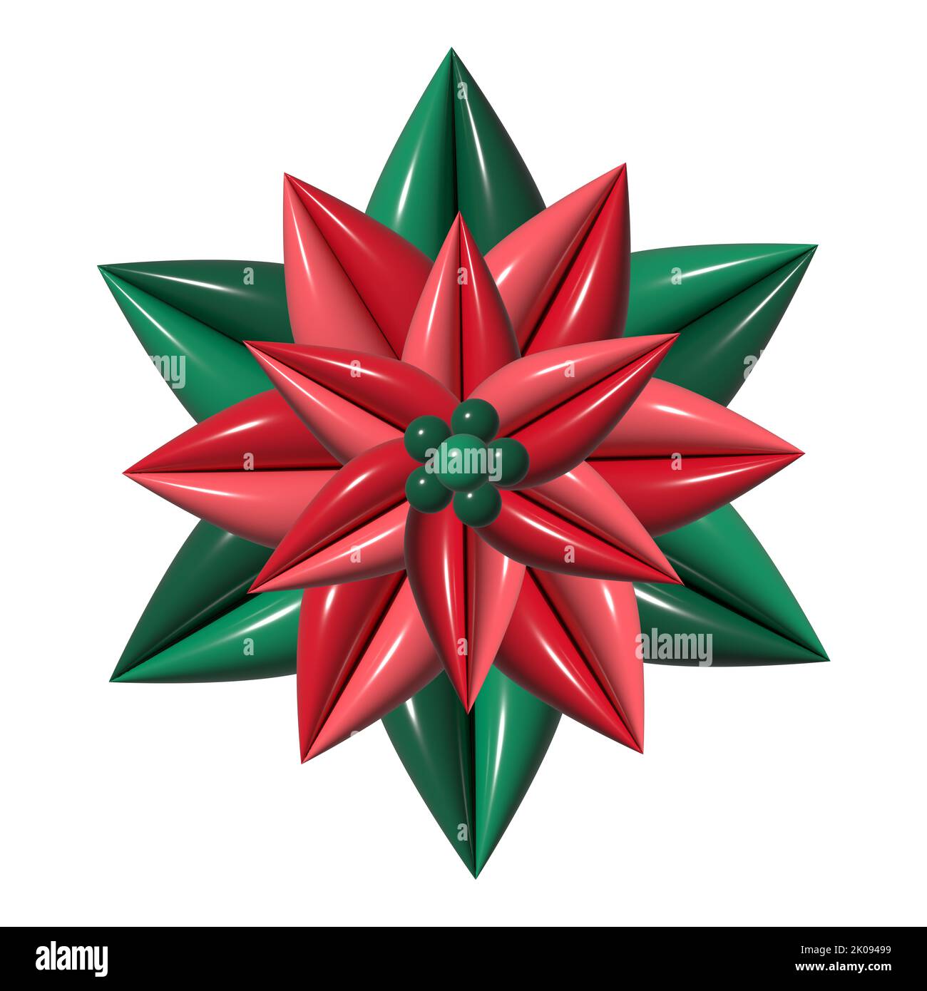 3d realistic green branch of a poinsetia with green and red leaves ...