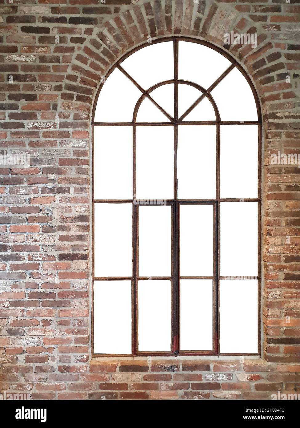 Antique arched window on brick wall isolated on white Stock Photo - Alamy