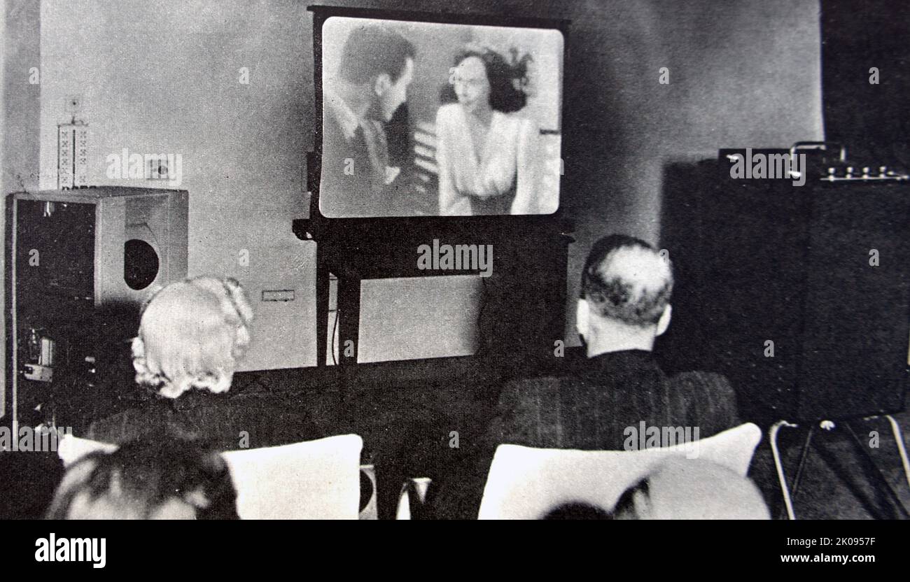 Large screen television projection demonstration in London Stock Photo ...