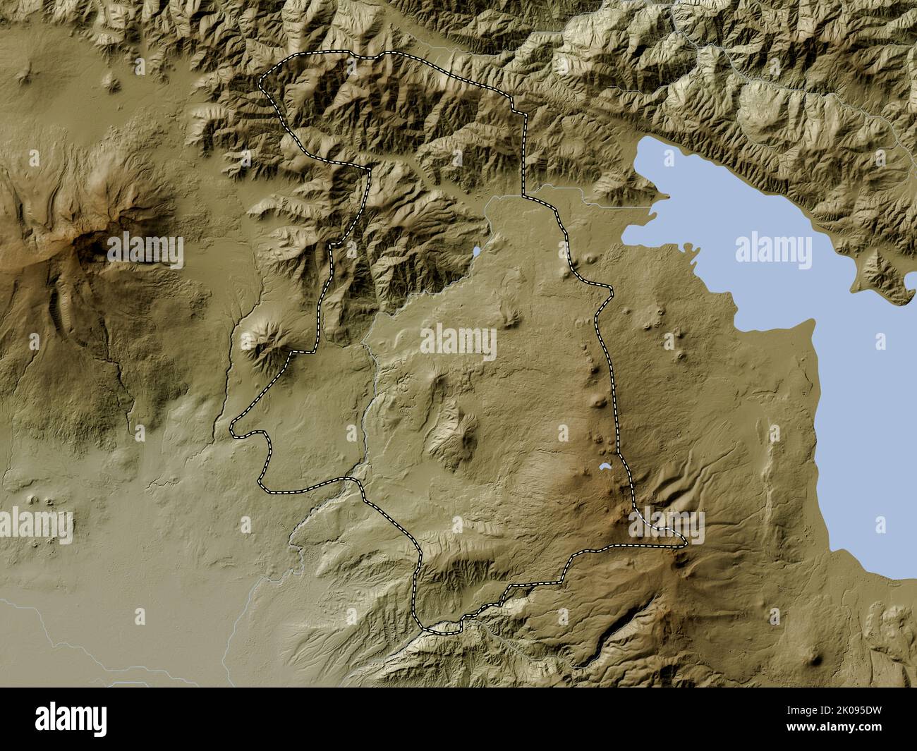 Kotayk, province of Armenia. Elevation map colored in wiki style with lakes and rivers Stock ...