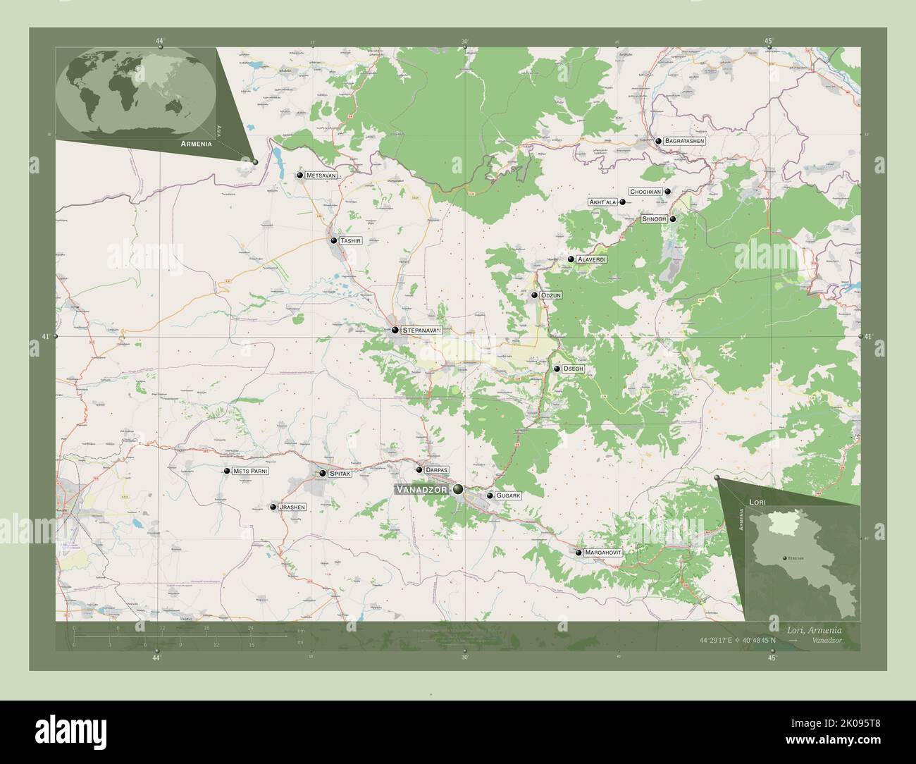 Lori, province of Armenia. Open Street Map. Locations and names of ...