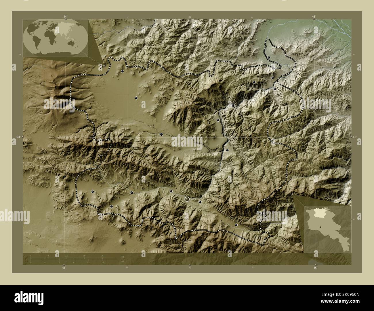 Lori, province of Armenia. Elevation map colored in wiki style with ...