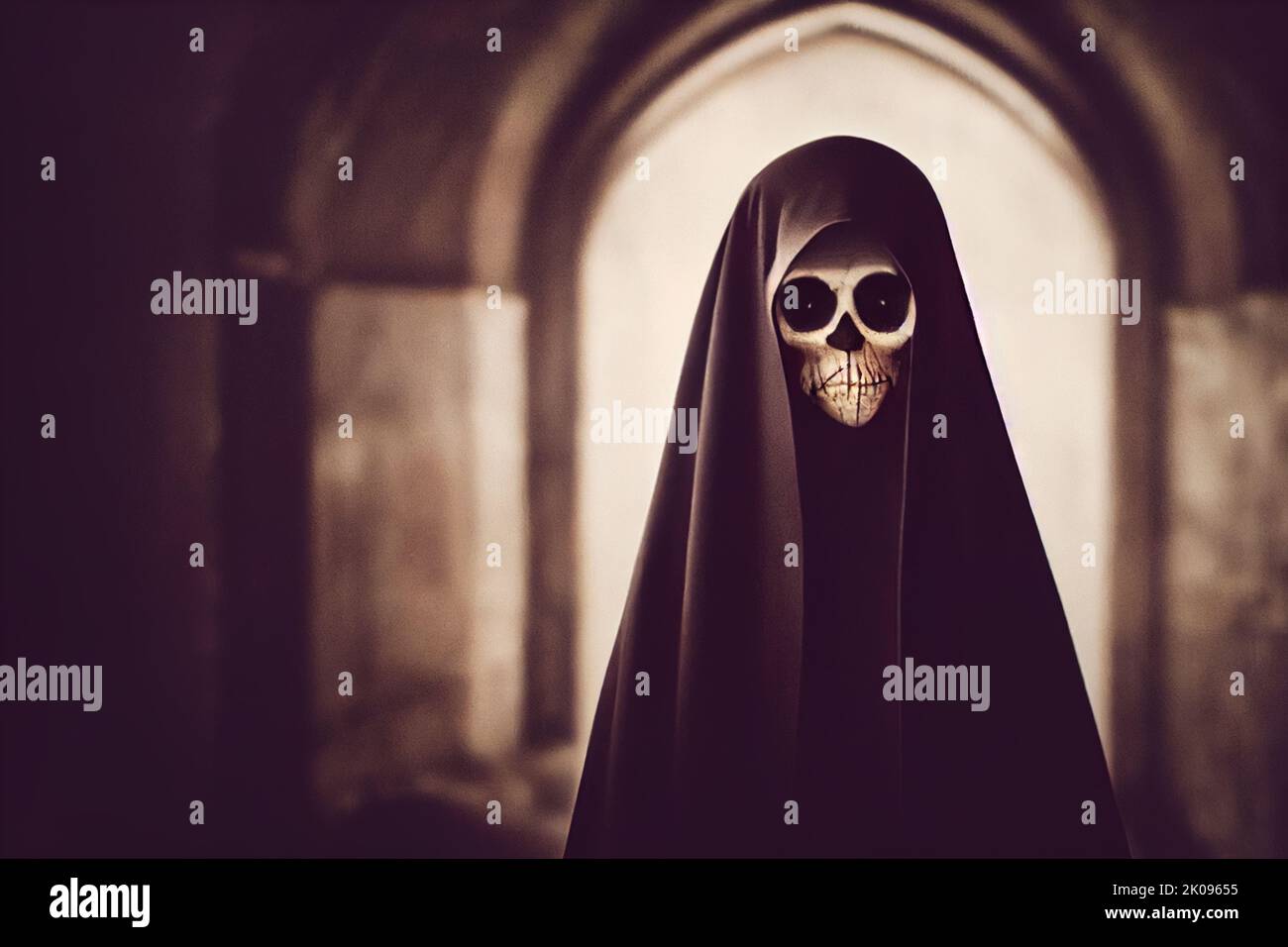 3D illustration of Halloween concept background of skeleton ghost in ...