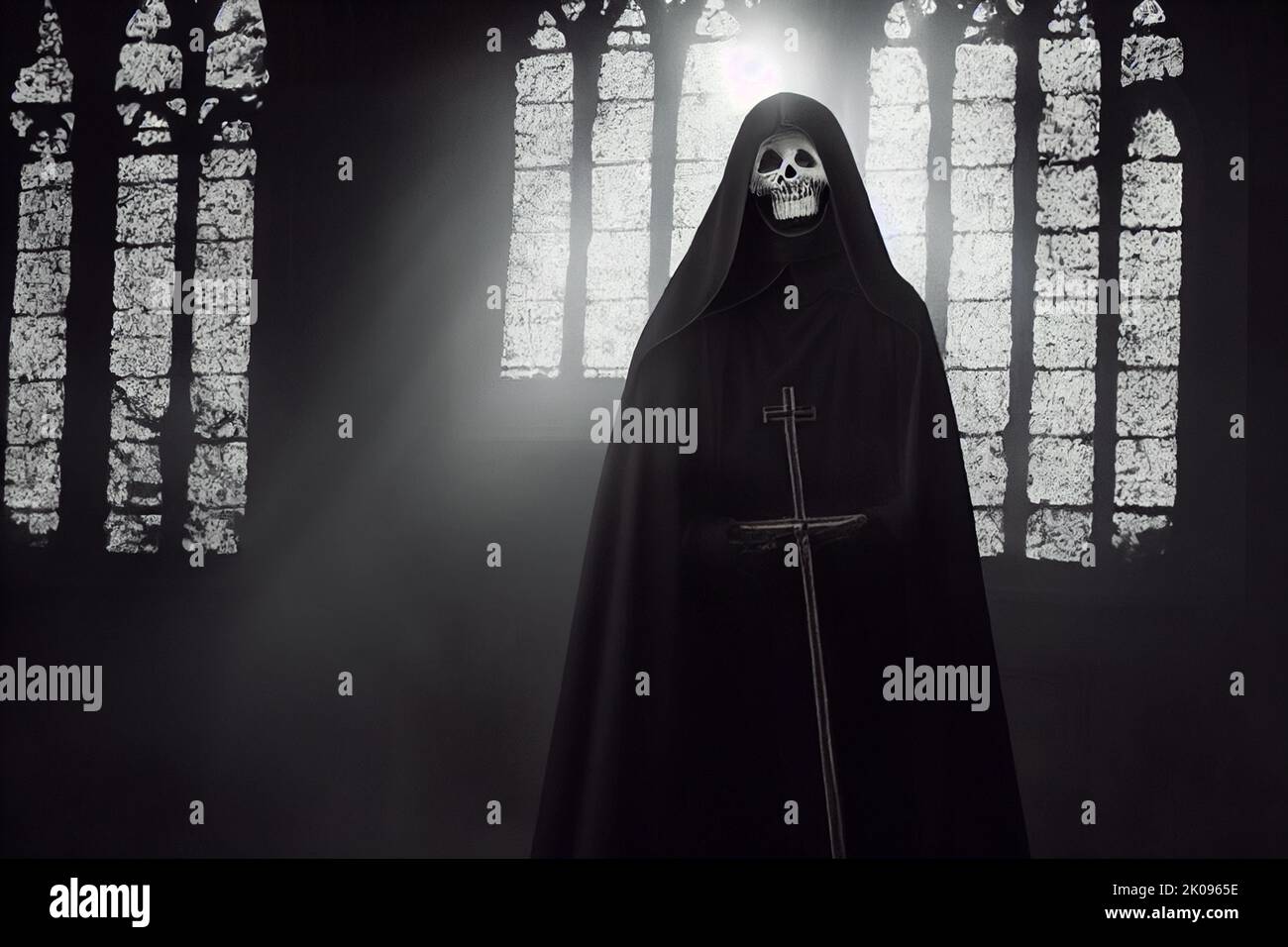 3D illustration of Halloween concept background of skeleton ghost in ...