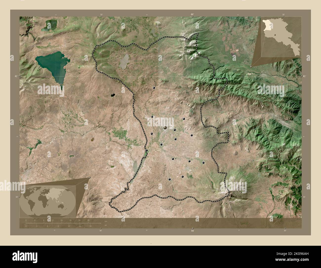 Shirak, province of Armenia. High resolution satellite map. Locations ...