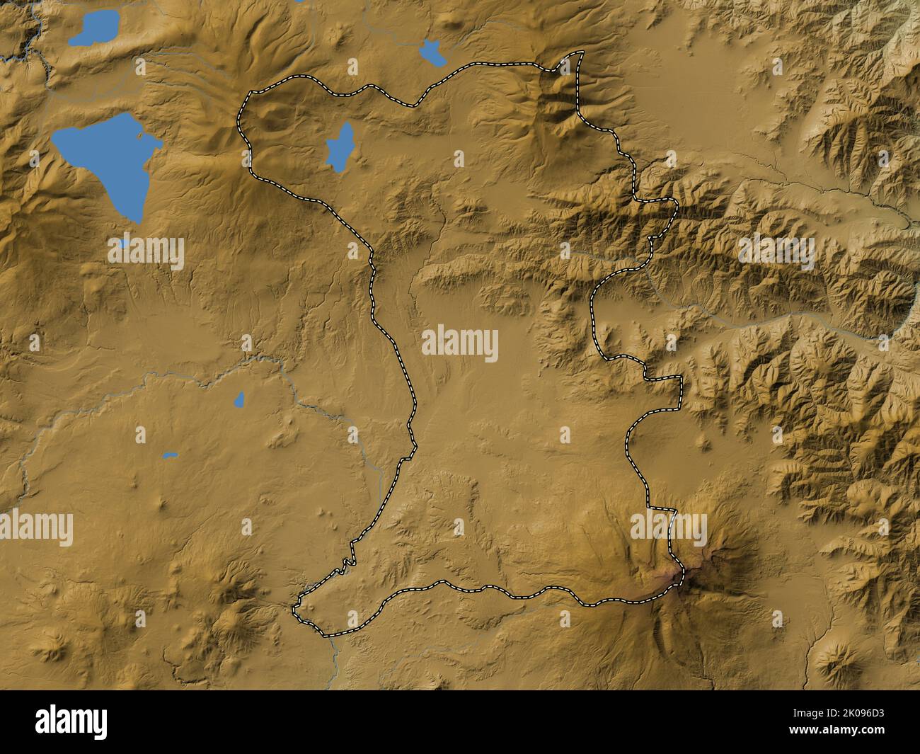 Shirak, province of Armenia. Colored elevation map with lakes and ...