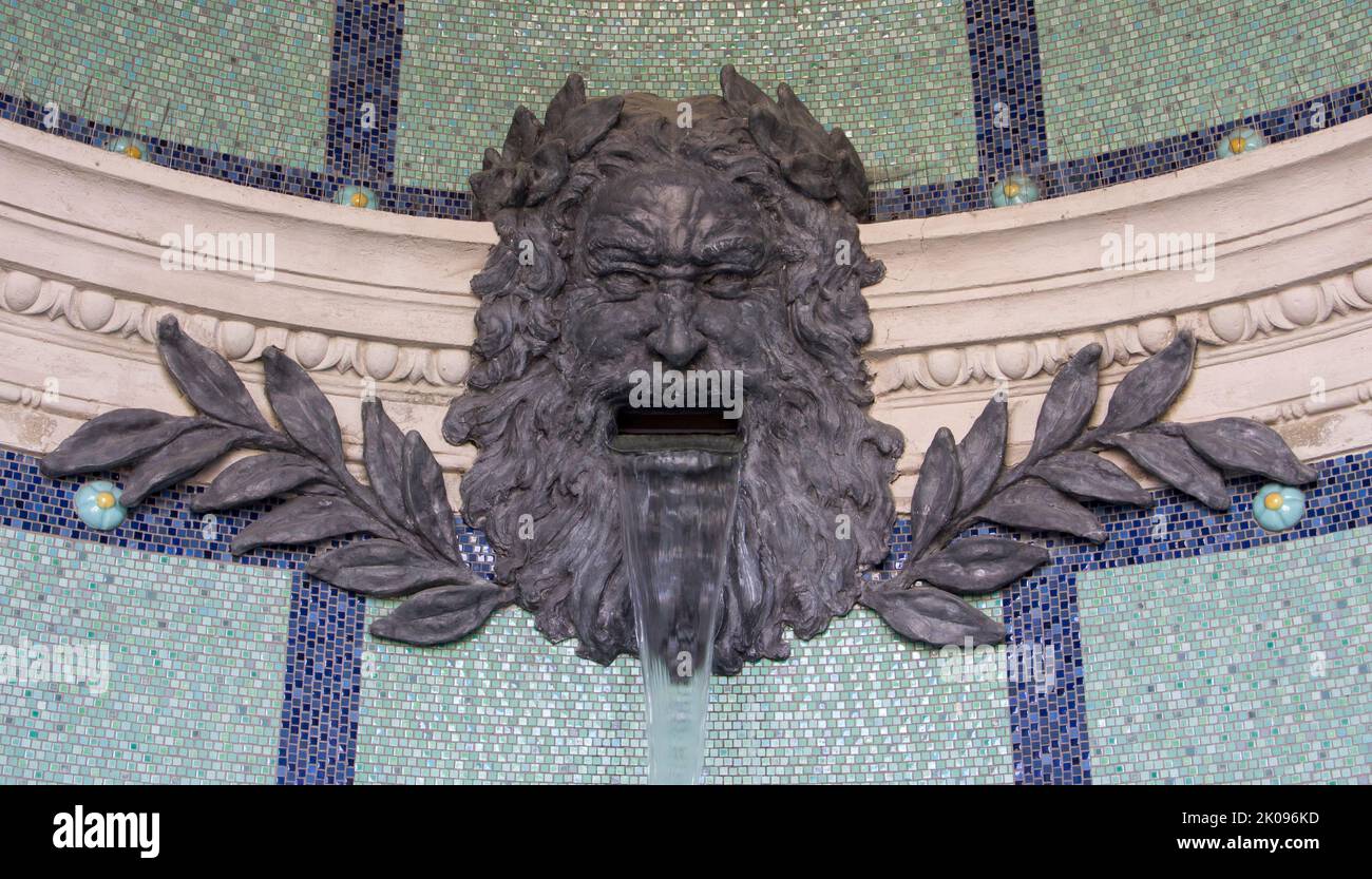 Fountain in the building of The Castle Garden Bazaar. Budapest Stock ...