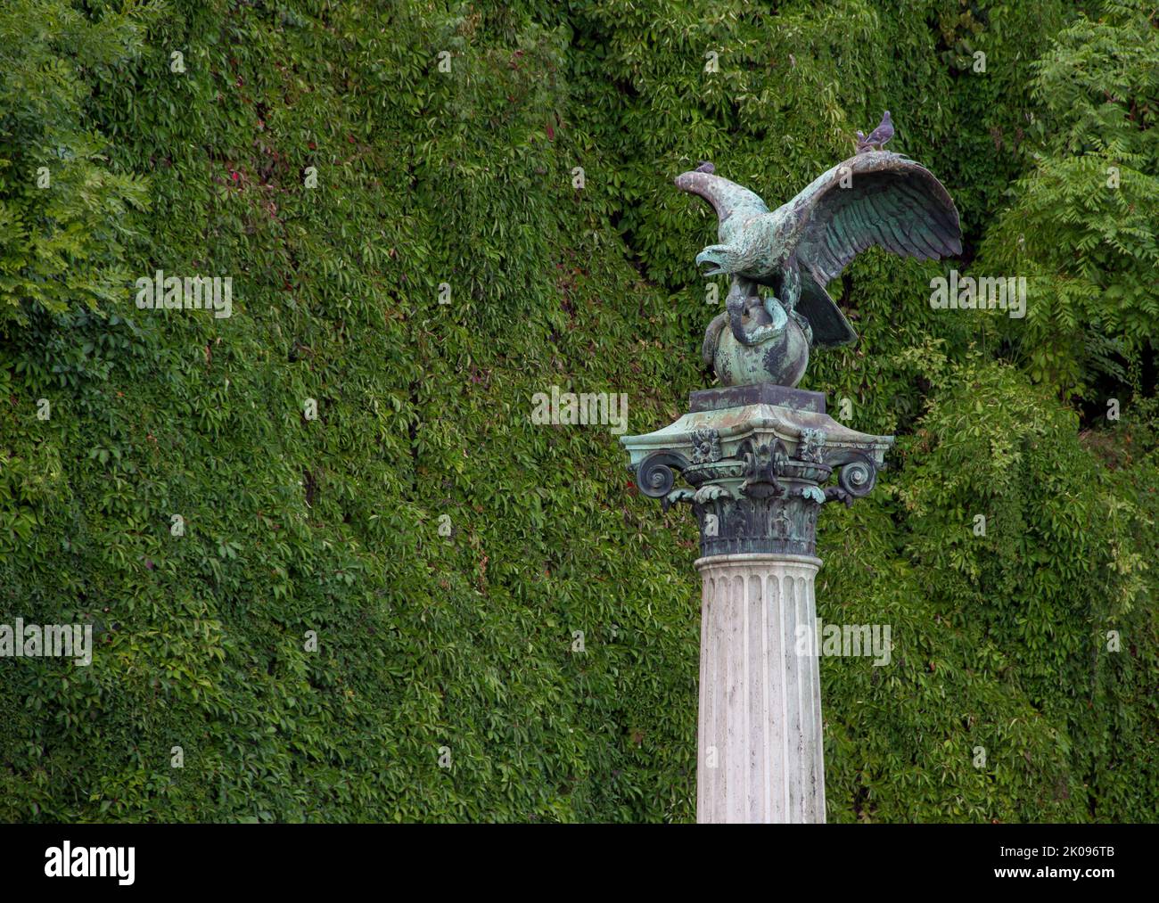 Turul statue on with a green background Budapest Gellert Hill, Hungary ...