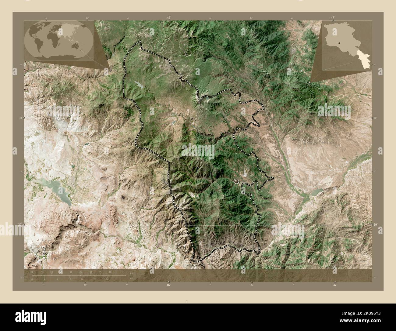 Syunik, province of Armenia. High resolution satellite map. Corner ...