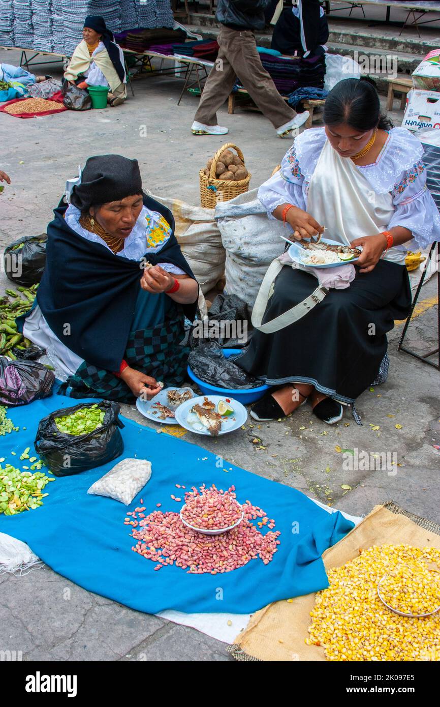 Beans, nuts, maze, grain for sale in Otavalo market in Andean highlands ...