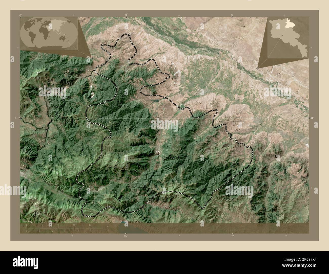 Tavush, province of Armenia. High resolution satellite map. Corner ...