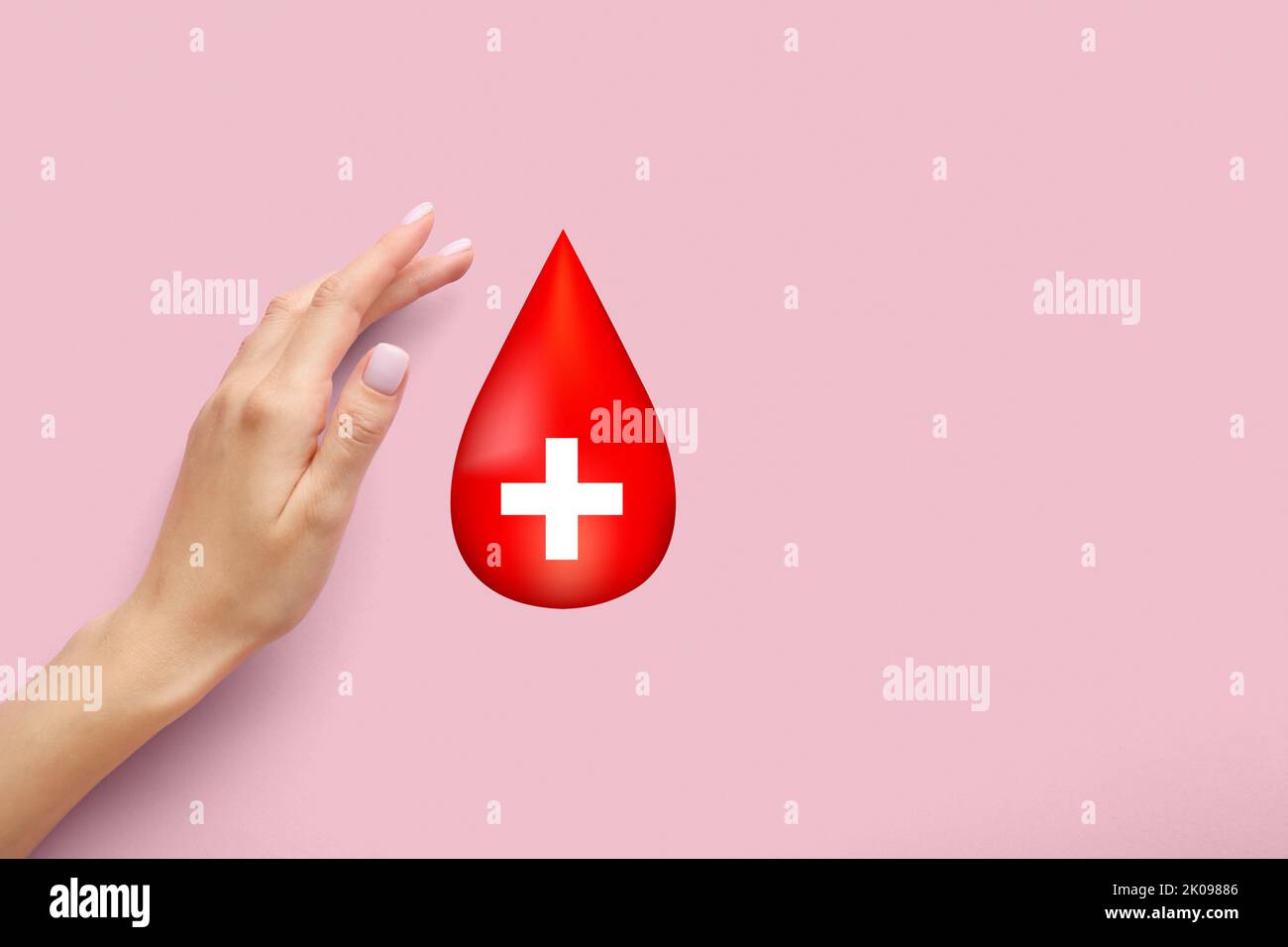 Female hand and drop of blood on pink background Stock Photo - Alamy