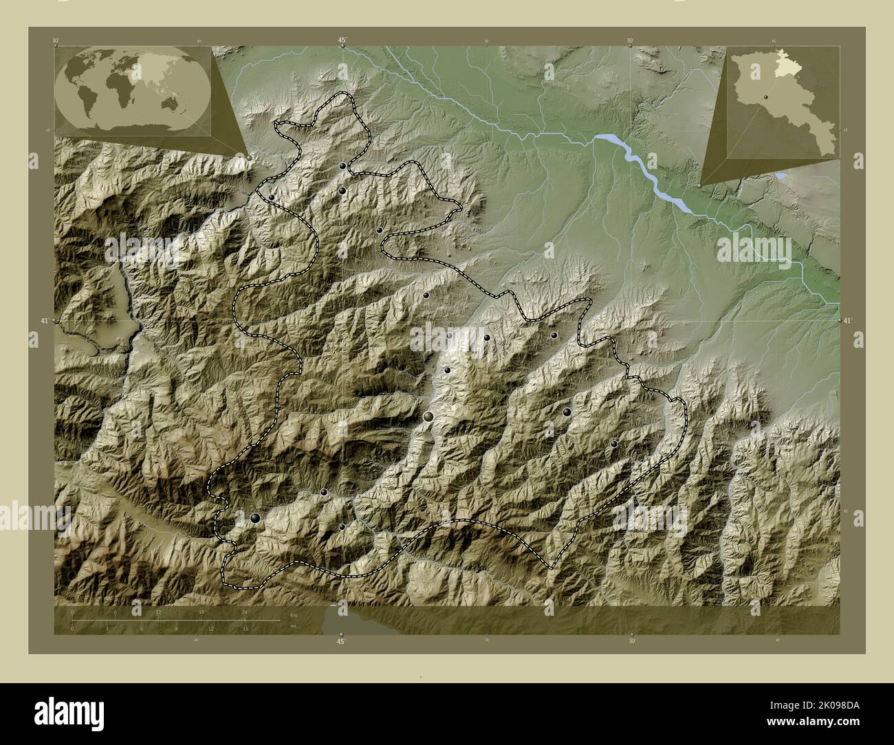 Tavush, province of Armenia. Elevation map colored in wiki style with ...