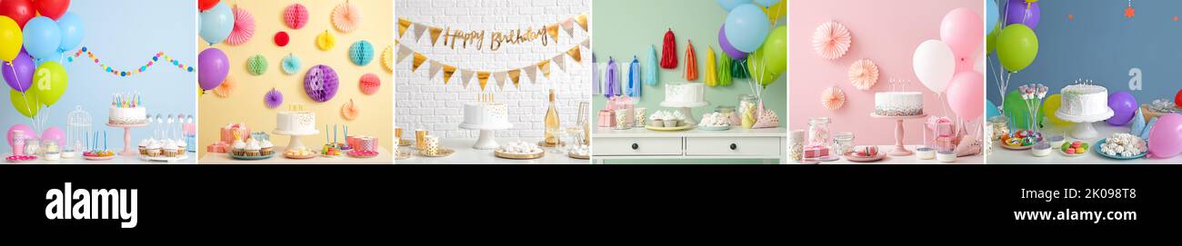 Collage of delicious candy bars on color background Stock Photo - Alamy