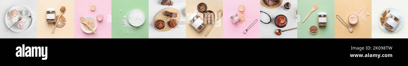 Collage of natural scrubs, top view Stock Photo - Alamy