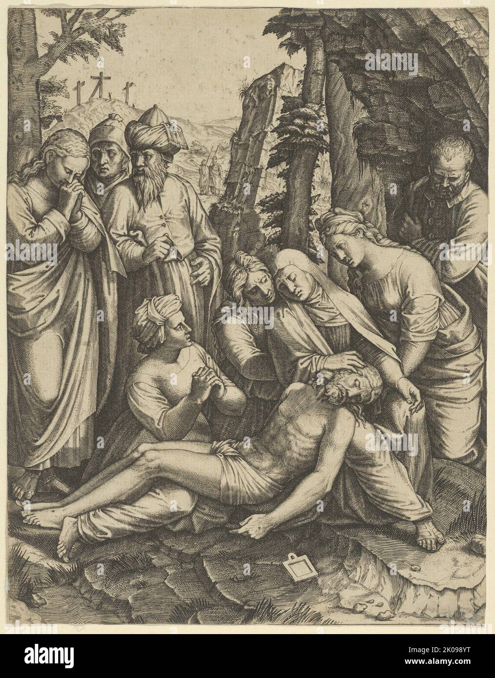 The lamentation of the dead Christ who is supported by the Virgin Mary ...