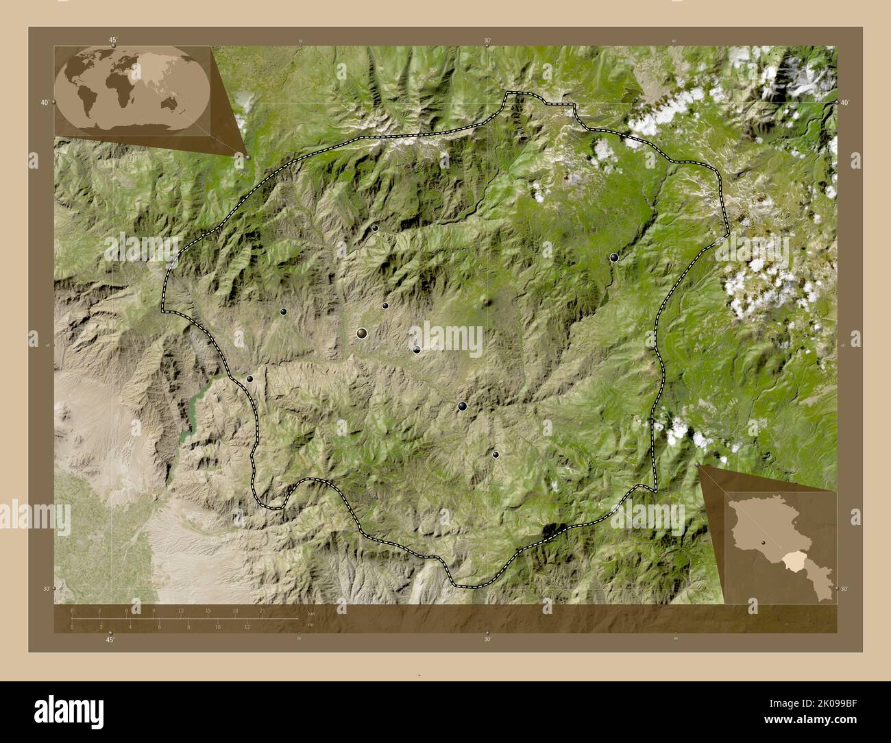 Vayots Dzor, province of Armenia. Low resolution satellite map ...
