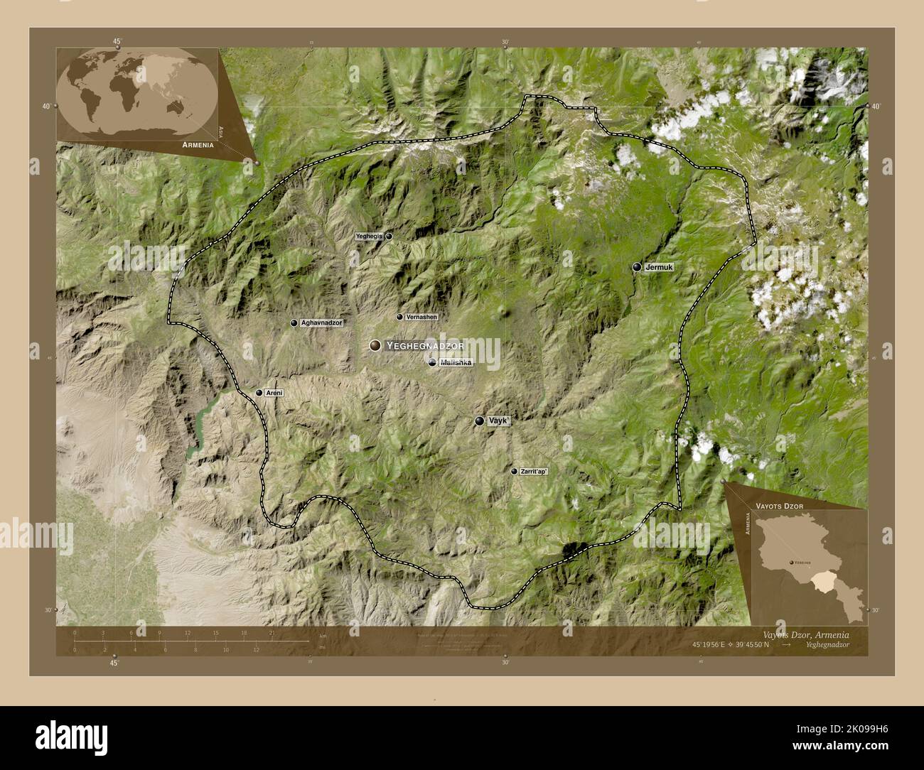 Vayots Dzor, province of Armenia. Low resolution satellite map ...